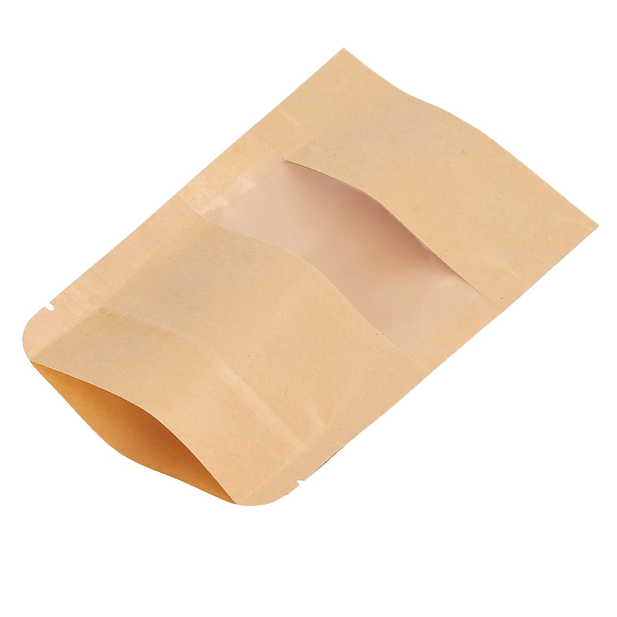 Fafeicy 200Pcs Sealable Bags for Packaging, Kraft Paper Stand Up Pouch Bag with Resealable Zipper and Window for Food and Coffee, 9x14cm