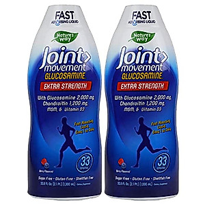 Glucosamine Chondroitin MSM - Natures Way Wellesse Joint Movement Liquid Dietary Joint Supplements Women Men - Hip Knee Back Arthritis with Hyaulic Acid Gluten - Move Free 33.8 oz (2)