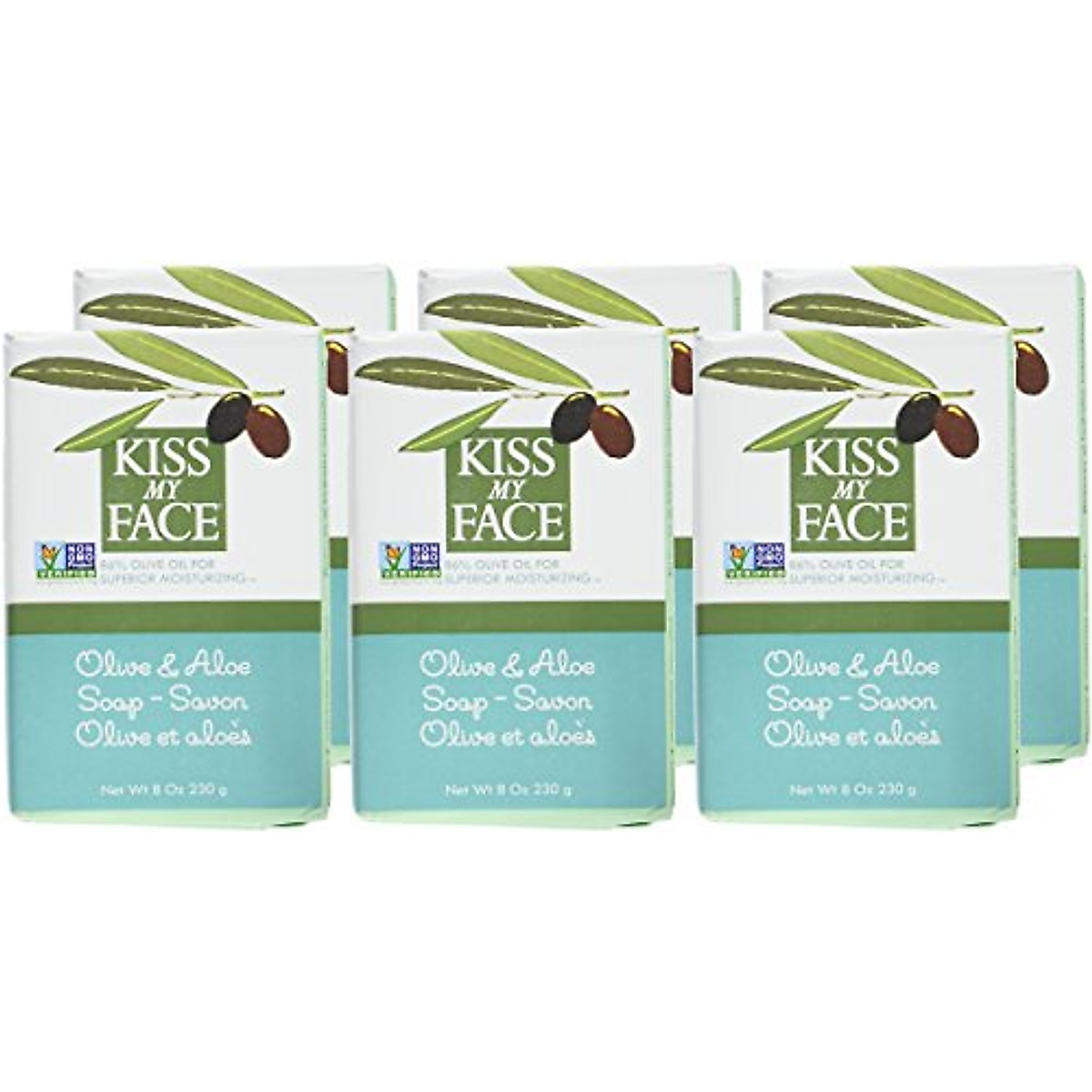 Kiss My Face Soap Bar Olive & Aloe with sea Salt 8 Ounce (235ml) (6 Pack)
