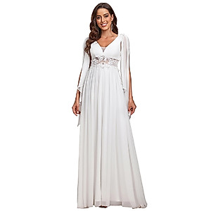 Ever-Pretty Women's Illusion Long Appliques A-line Chiffon Summer Wedding Dresses White US4