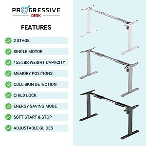 Progressive Desk Adjustable Height Desk 60 x 30 inch. Electric Standing, Raised Desk. Intelligent Stand up Electronic desks for Home Office - 60 inch