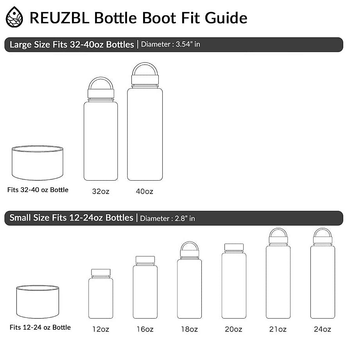 REUZBL Protective Silicone Bottle Boot for Owala FreeSip 40 oz, Hydro Flask 32-40 oz, Iron Flask, Takeya, Thermoflask, and Similar Wide Mouth Water Bottles, Protective Bottle Accessory