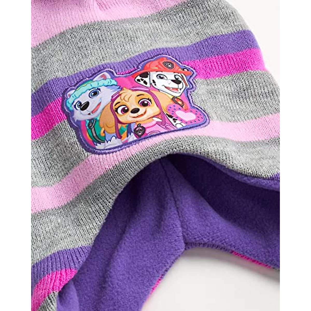Nickelodeon Paw Patrol Girls Winter Hat and 2 Pair Mittens or Gloves (Age 2-7), Size Age 4-7, Paw Patrol Purple/Grey Glove 4-7