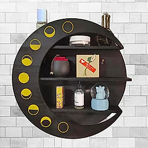 ＫＬＫＣＭＳ Moon Hanging Shelf Wall Mounted Storage Floating Shelves for Bedroom Plants , Black