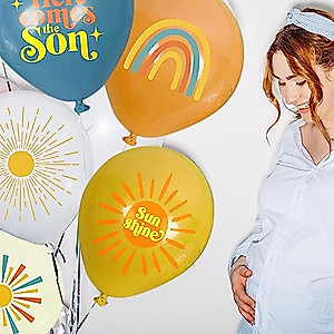 Here Comes The Son Baby Shower Decorations,35pcs Boho First Trip Around The Sun Balloon,Sunshine Party Retro Latex Balloons for You are My Sunshine Baby Shower Decoration Supplies