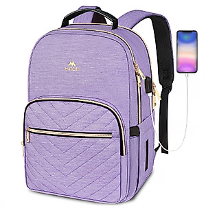 MATEIN Laptop Backpack for Women, Anti Theft 15.6 inch College School Bookbag for Girls with USB Charging Port, Water Resistant Stylish Travel Computer Work Backpack with RFID Pocket for Nurse, Purple