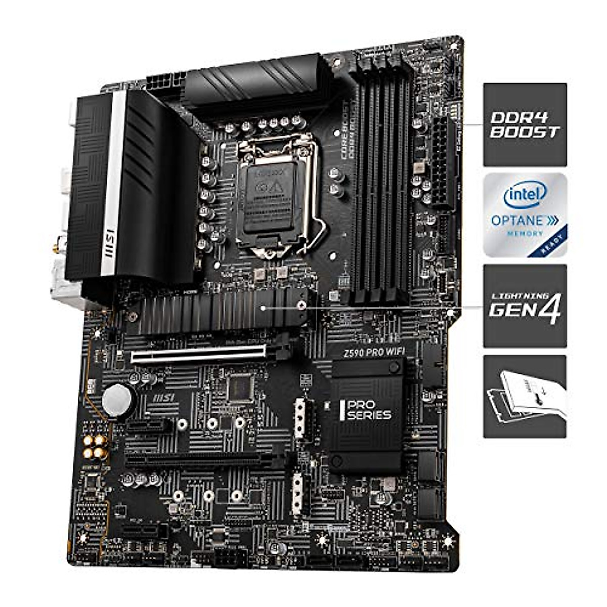 MSI Z590 PRO WiFi ProSeries Motherboard (ATX, 11th/10th Gen Intel Core, LGA 1200 Socket, DDR4, PCIe 4, M.2 Slots, USB 3.2 Gen 2, 2.5G LAN, DP/HDMI, Wi-Fi 6E)