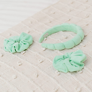 FROG SAC Puffy Spa Headband and Wristbands for Face Washing, Skincare Headbands for Women, Terry Cloth Makeup Skin Care Headbands for Girls, Bubble Make Up Hair Accessories (Mint)