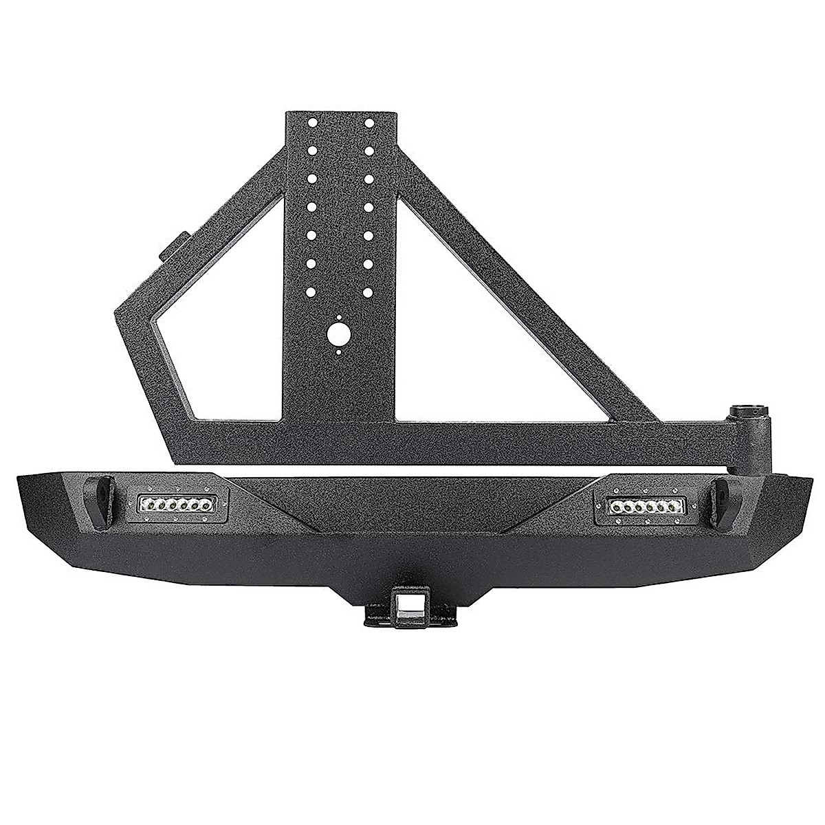 cciyu Texture Black Rear Bumper with and Tire Carrier and LED Lights, 2" hitch receiver Compatible for Jeep Wrangler JK 2007-2018