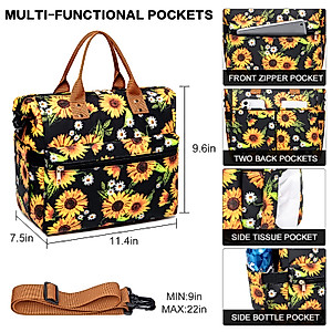 Idle Hippo Insulated Lunch Bag Large Lunch Box Container with Multi-Pockets Leakproof Cooler Tote Bag with Adjustable Shoulder Strap for Adult Men Women Work Office Picnic-Sunflowers