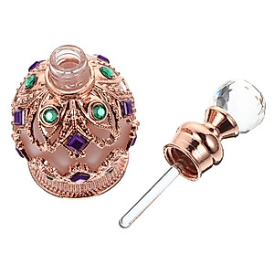 HEALLILY Decorative Perfume Bottles Vintage Crystal Perfume Bottle Empty Refillable Glass Perfume Bottle Travel Container for Essential Oils (15ml) Rose Gold Flower Perfume Bottles