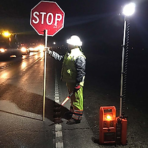 Plasticade Flagger Lighting Station & Work Area Light, 4,000 Lumens, Portable, Waterproof Case, Adjustable Light Heads, 8-Foot Light Elevation, Temporary Construction Lighting in Any Weather