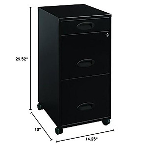 Pemberly Row 3 Drawers 29.52" Vertical Black Metal Filing Cabinet Lockable Pre-Assembled Movable Letter Size for Home, Office