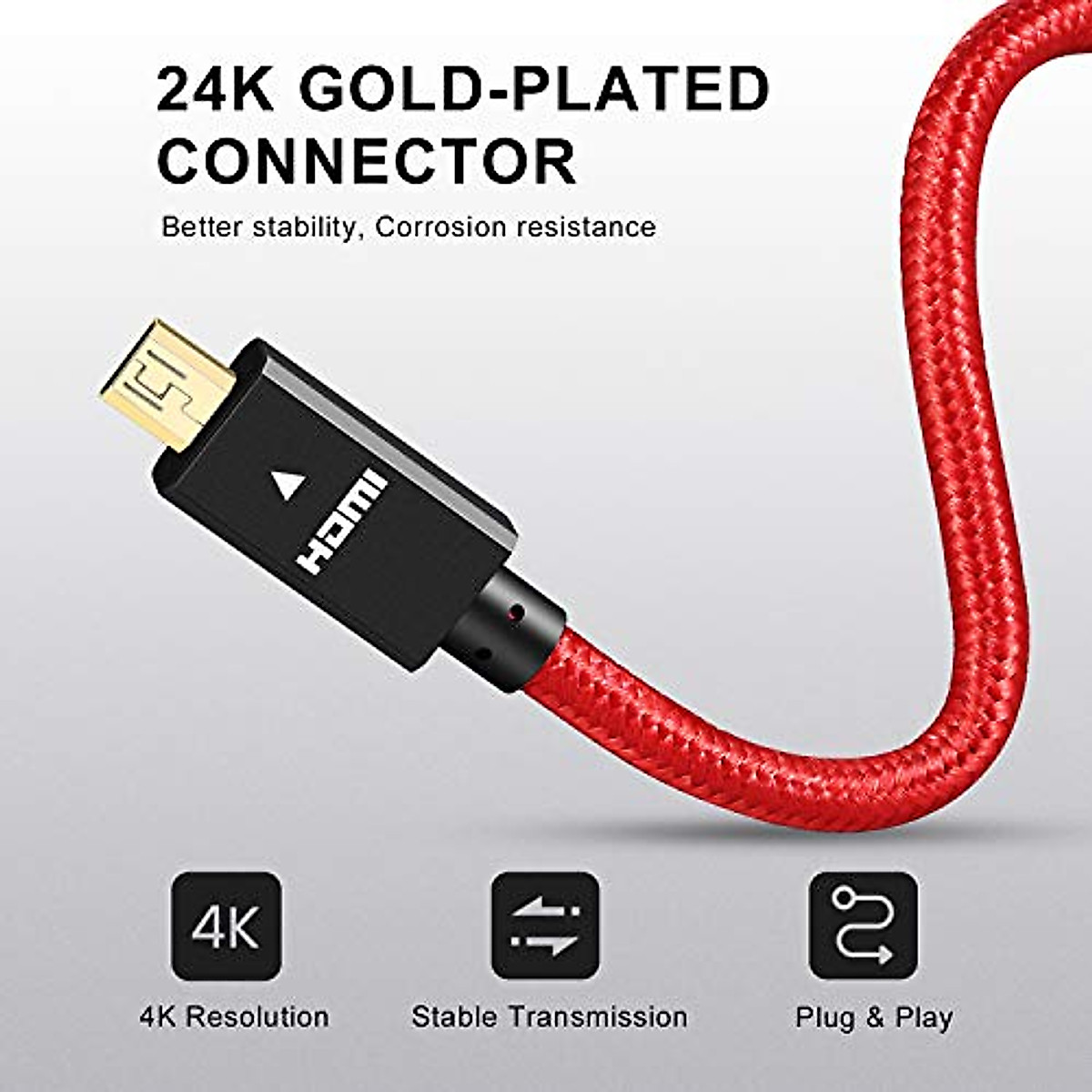 ANNNWZZD Micro HDMI to HDMI Adapter, HDMI Female to Micro Male Cable Support 1080P 3D 4K for Go pro Hero and Other Action Camera