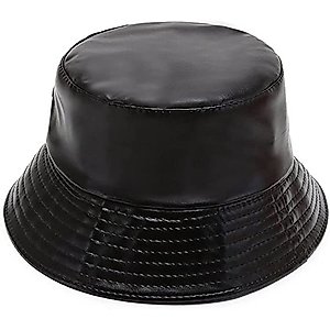 Goodxing Unisex Retro Beige Leather Bucket Hat Reversible Rain Hat Waterproof Fishmen Cap Hip Pop Rapper Hat Trendy Sun Hat, 58cm