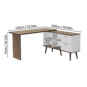 Madesa Modern L Shaped Desk 59 Inch with 2 Drawers and 4 Storage Shelves Home Office Corner Study Table Unit for Kids and Adults - White/Brown