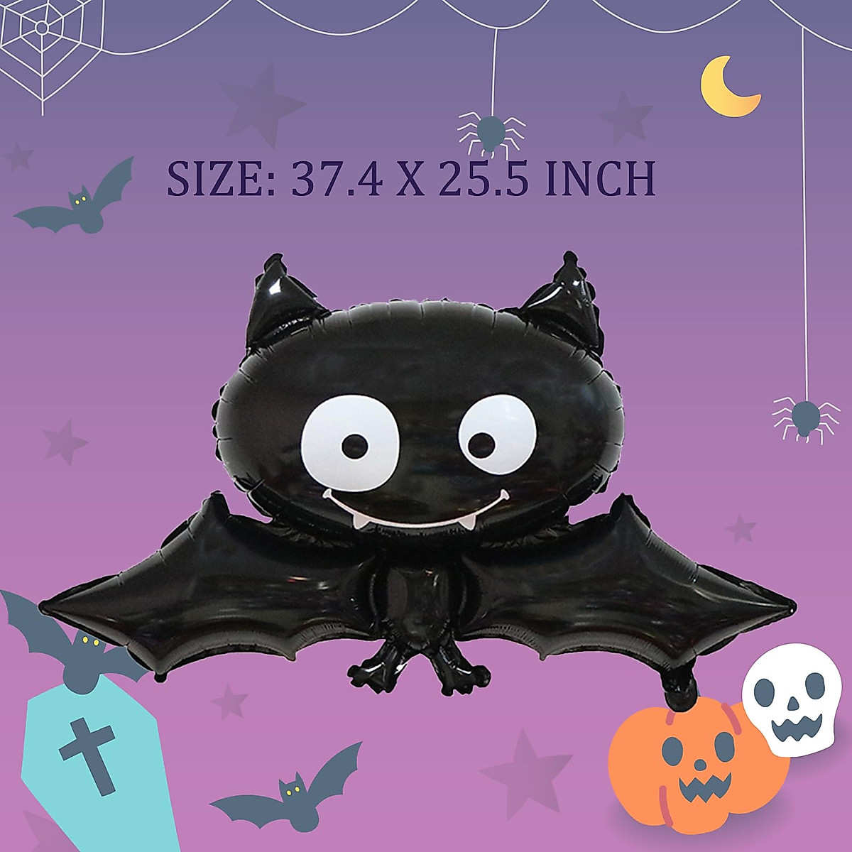 4 Pieces Large Bat Mylar Balloons Halloween Balloons Purple Black Bat Balloons Black Purple Halloween Decorations Halloween Foil Balloons for Halloween Party Decorations Supplies
