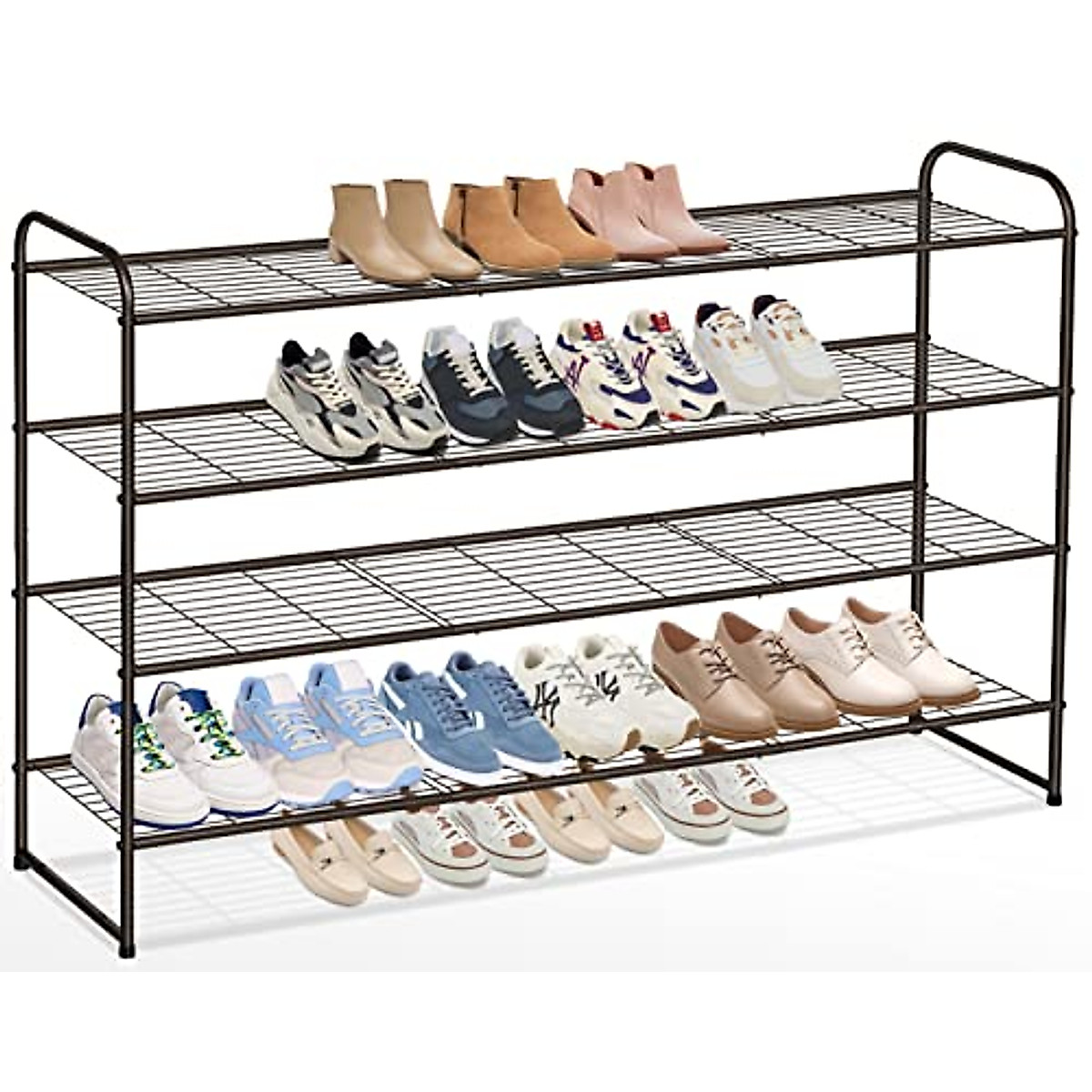 AOODA 4 Tier Long Shoe Organizer for Closet, Wide Stackable Metal Shoe Rack for Entryway, Bedroom, Floor, Shoe Shelf Storage Organizer Holds 30 Pairs of Men Sneakers (Bronze)