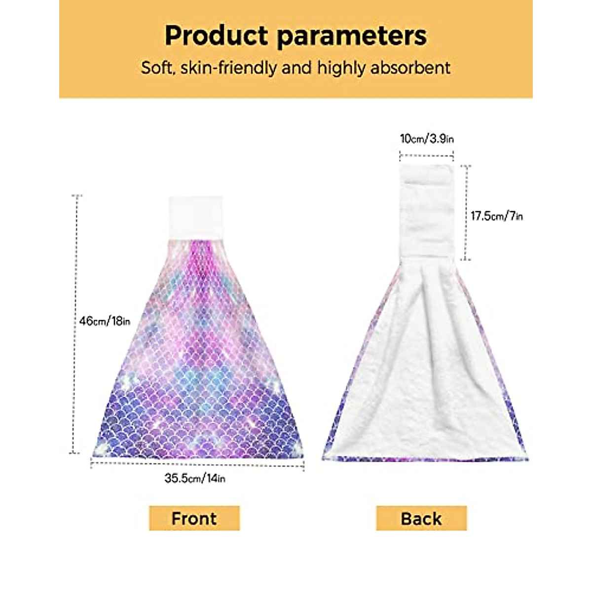 Fangship Hanging Kitchen Towel with Loop 2 Pack Beautiful Dreamy Pink Mermaid Scales Soft Dish Towels Tie Towel Tea Towels Washcloth for Bathroom Home