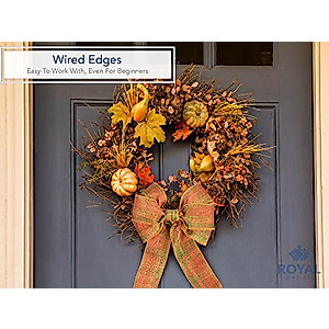 Royal Imports Fall Checkered Plaid Print Ribbon Wired, Orange/Green, 2.5" (#40) for Bow Making, Gift Wrapping, Wreaths, 25 Yd Roll (75 FT Spool)