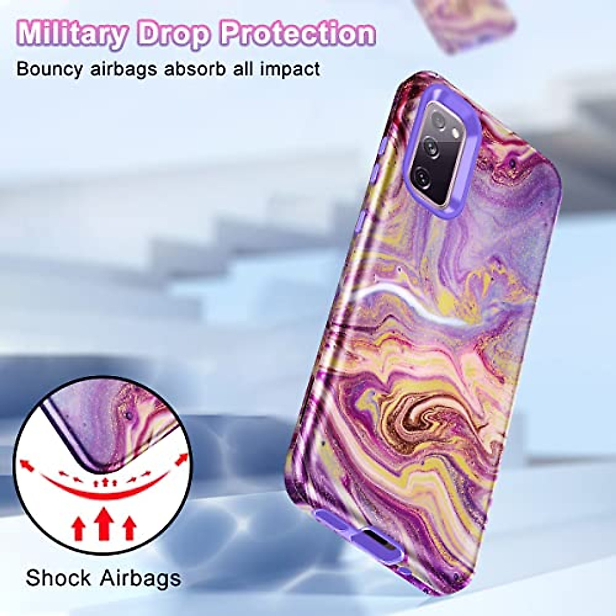 Btscase for Galaxy S20 FE 5G Case, Marble Pattern 3 in 1 Heavy Duty Shockproof Full Body Rugged Hard PC+Soft Silicone Drop Protective Women Girl Covers for Samsung Galaxy S20 FE, Drift Sand/Purple