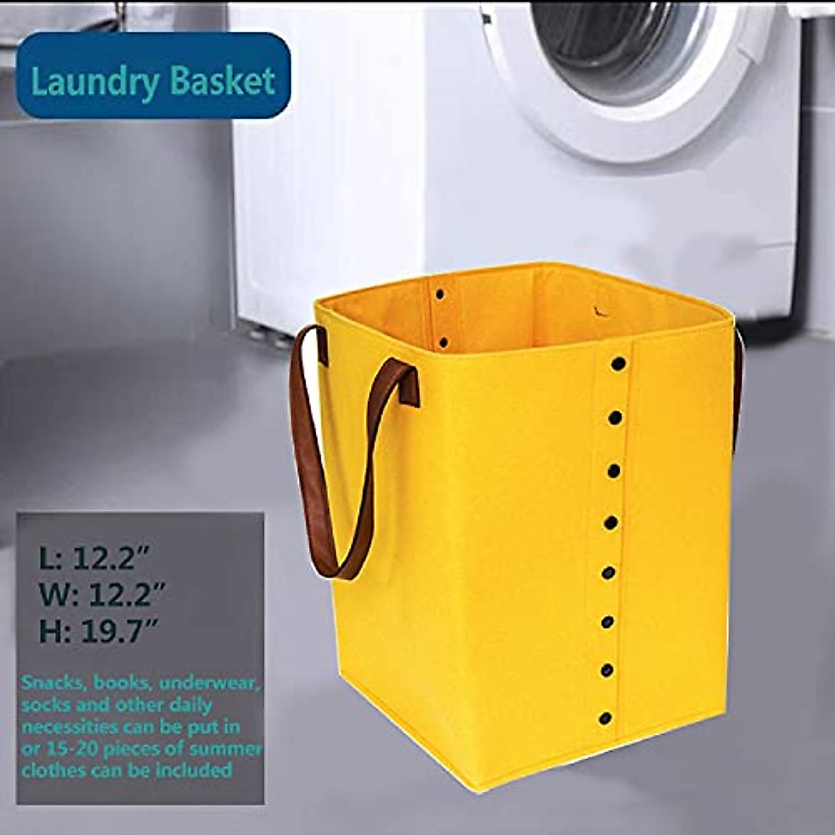 RuiYBuTi Laundry Basket, Storage Bins Laundry Hamper Bag with Handle for Bedroom Laundry Room, Collapsible Felt Toy Storage Organizer Room Decor, Yellow