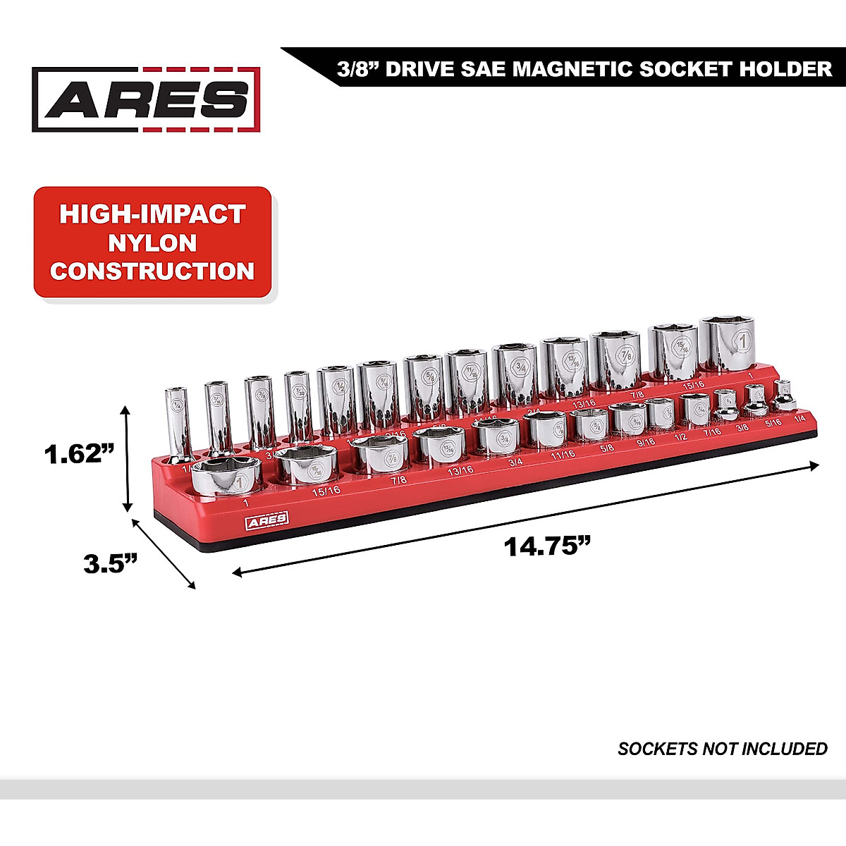 ARES 70234-26-Piece 3/8-Inch SAE Magnetic Socket Organizer - Holds 13 Standard Size and 13 Deep Size Sockets - Keep Your Tool Box Organized