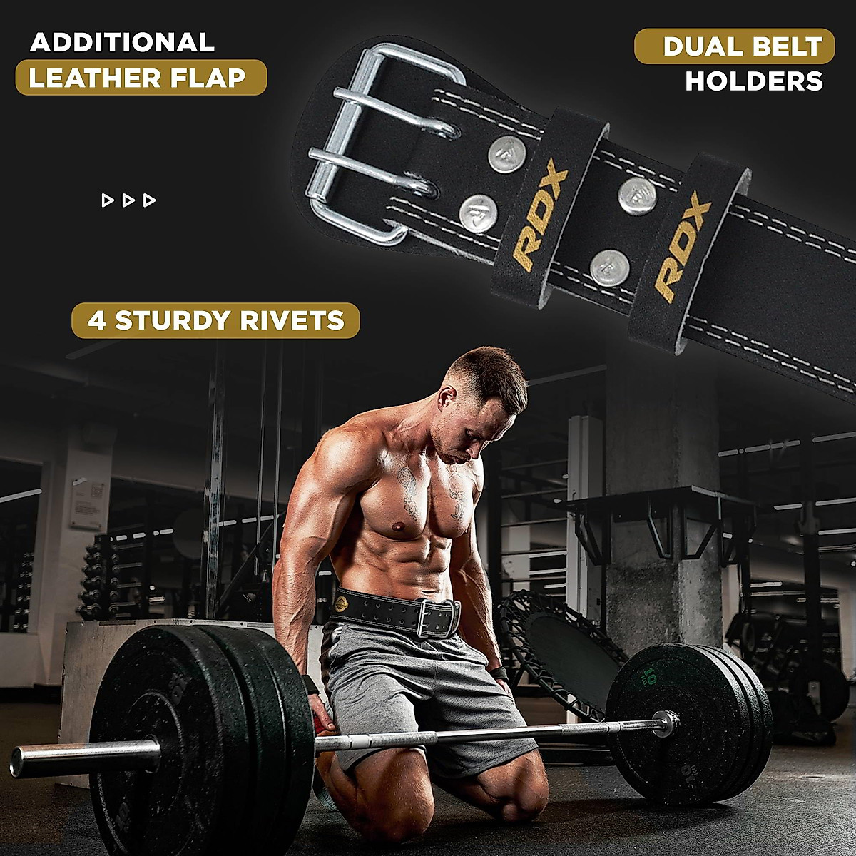 RDX Weight Lifting Belt Gym Fitness, Cowhide Leather, 4” 6” Padded Lumbar Back Support, 10 Adjustable Holes, Weightlifting Powerlifting Bodybuilding Deadlift Squat Workout Strength Training, Men Women