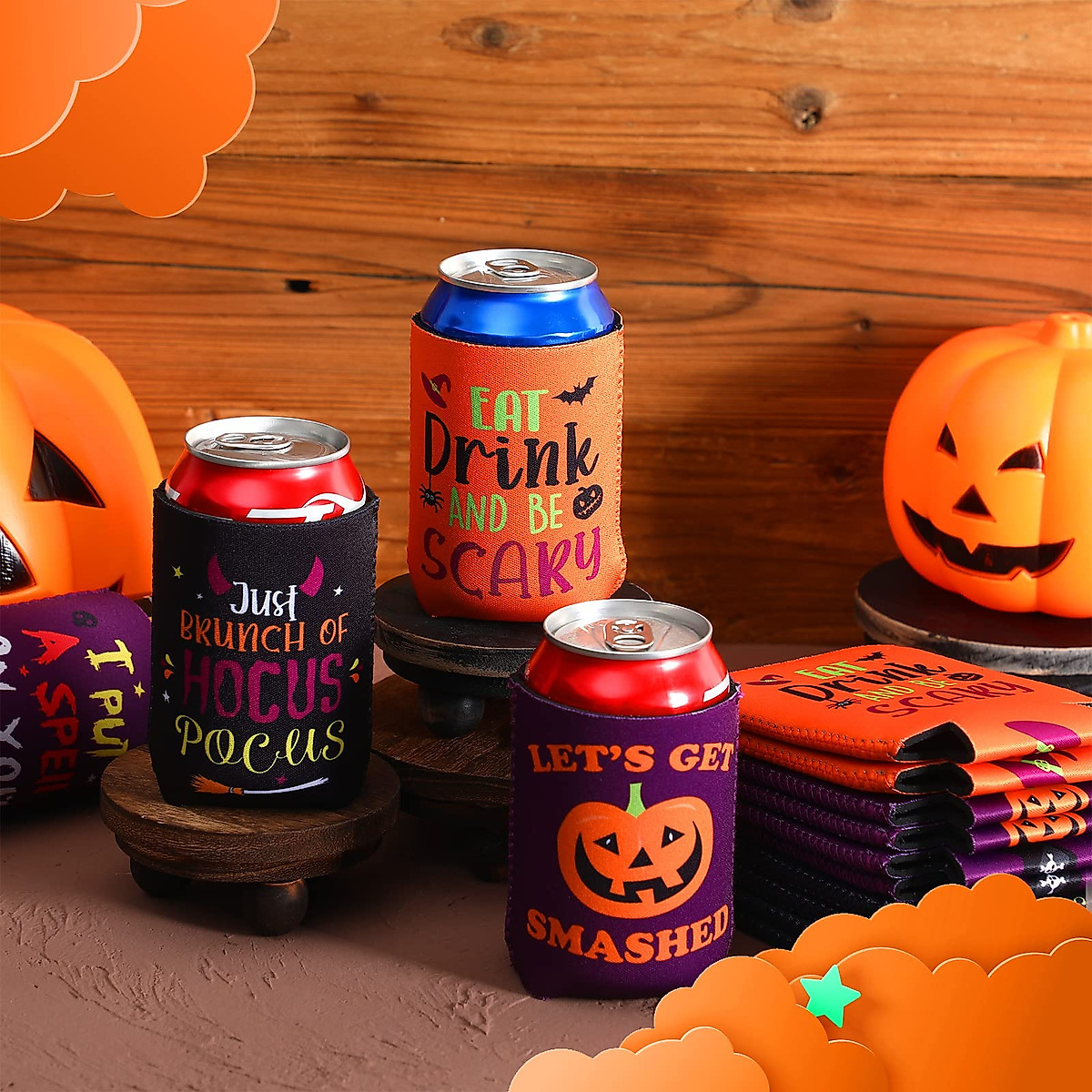 24 Pcs Halloween Can Cooler Sleeves 12 oz Funny Can Sleeves Pumpkin Cat Insulated Beer Can Cooler Skinny Bottle Sleeve for Cold Drinks Gift Halloween Party Supplies