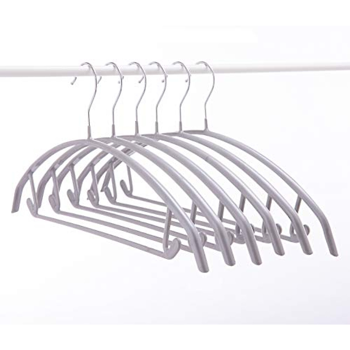 Cocomaya 16.5 Inch Silver No Shoulder Bumps No Mark Non-Slip Rubber Coated Contour Metal No Bumps Hanger, Sweater Hanger, T-Shirt Hanger Suit Hanger with Pants Bar Pack of 10 (Silver, 10)