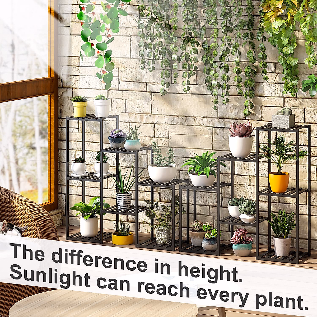 Bamboo Plant Stand Indoor Plants Multiple Plant Stands Wood Outdoor Tiered Plant Shelf for Multiple Plants, 7 Potted Ladder Plant Holder Table Plant Pot Stand for Window Garden Balcony Living Room