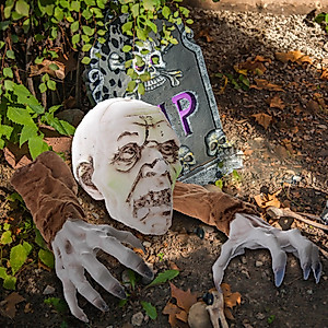 Halloween Decorations Outdoor Statues Lighted Zombie Groundbreaker,Scary Scary Halloween Tombstone Skeleton for Outdoor Halloween Graveyard Garden, Lawn, Patio, Haunted House Props Outdoor Decorations