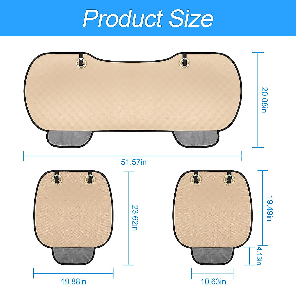 3PCS Set Car Seat Cushion for Front and Back Seat, 3D Soft Linen Breathable Auto Seat Cover, Comfort Non-Slip Rubber Bottom Universal for Most Cars (Black/Gold/3PCS)