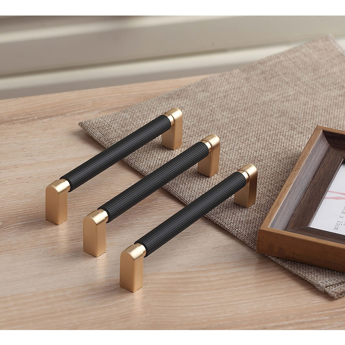 CILEYTION 10 Pack Black and Gold Door Handles, 5 Inch Hole Centers Gold Cabinet Handles, Gold Dresser Handles and Kitchen Cabinet Hardware