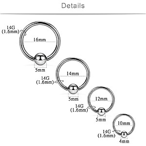 SCERRING 8PCS 14G G23 Titanium Captive Bead Ring Nose Rings Hoop Helix Daith Cartilage Tragus Earrings Nipple Eyebrow Body Piercing 10mm 12mm 14mm 16mm