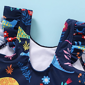 YOUNGER TREE Toddler Baby Girls Swimsuit Infant One Piece Bathing Suits Cute Dinosaur Beach Wear Sunsuit Ruffle Swimwear (12-18 Years, Navy Blue)