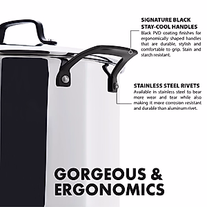 GrandTies Tri-Ply Stainless Steel Stock Pot Induction Cookware – 12 QT Capsule Bottom Stainless Steel Pot, Marquina Black Metal Handles Kitchen Cooking large Pot with Lid, Dishwasher Safe Pot & Pan