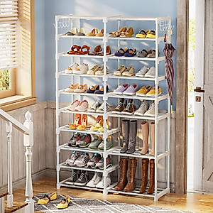 Tribesigns Shoe Rack, 10 Tiers Shoe Stand - Stores 36-44 Pairs, Closet Organizer with Boot Rack and 2 Hooks
