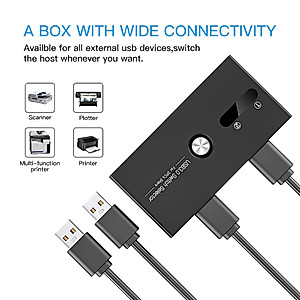 USB Switch, USB 3.0 Switcher 2 Computers Share 4 USB for PC Mouse Keyboard Printer Scanner, USB KVM Switch Selector Compatible with Windows, Mac, Linux