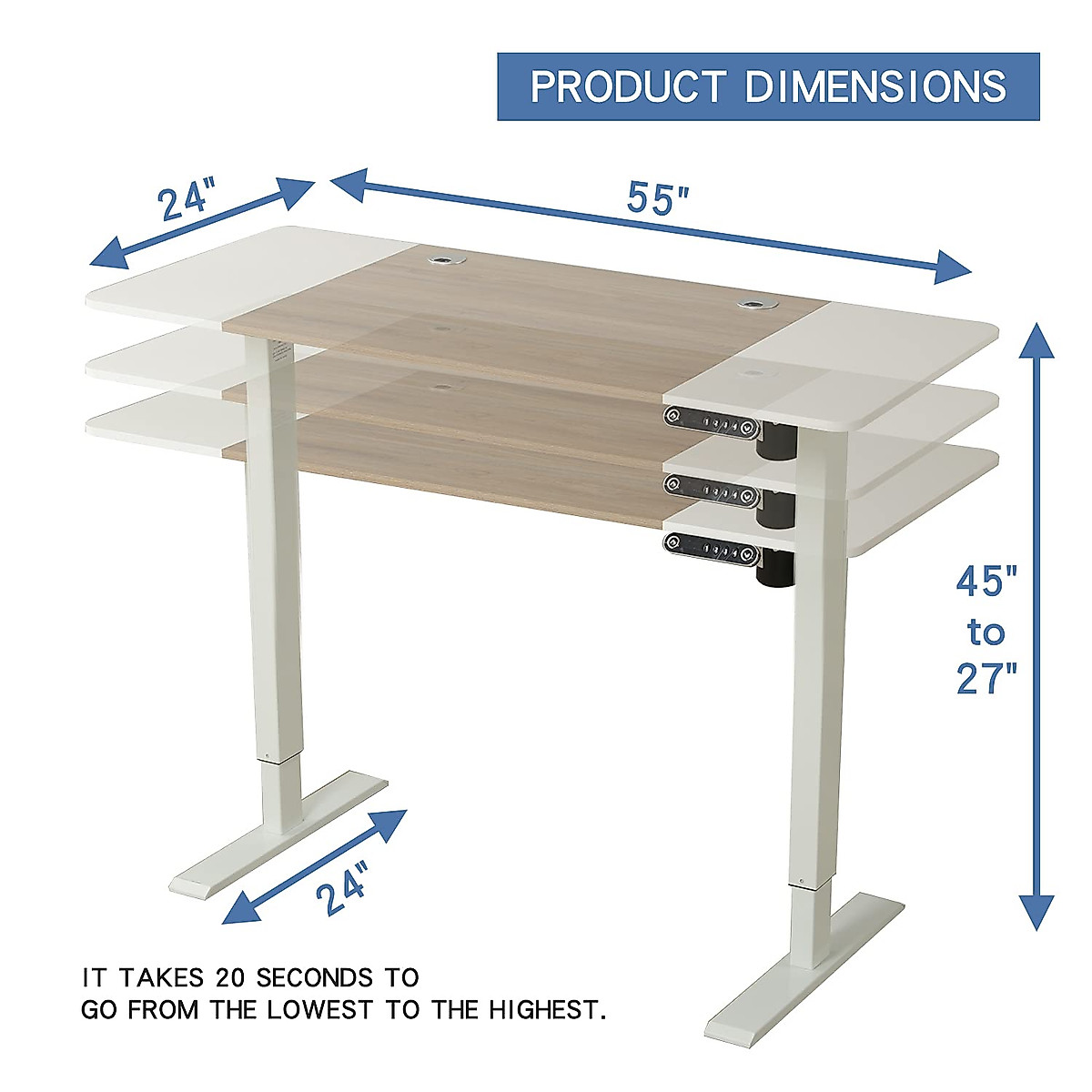 bilbil 55 x 24 Inches Electric Height Adjustable Standing Desk, Smart Home Office Stand Up Desk - Memory Settings - Solid Top - Double-Beam Construction - Anti-Collision Technology