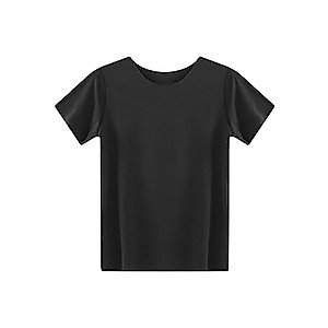 Mufeng Kids Boys Girls Seamless Breathable Short Sleeve T-Shirt Sun Protection Shirt for Sports Workout Exercise Black 9-10 Years