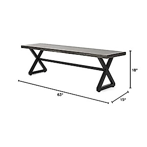 Christopher Knight Home Rolando Outdoor Aluminum Dining Bench with Steel Frame, Grey / Black