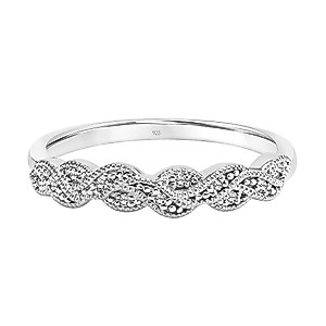 Braided Diamond Anniversary Ring in 925 Sterling Silver 0.04 Cttw (I-J Color, I3 Clarity), Size 8, by Brilliant Expressions