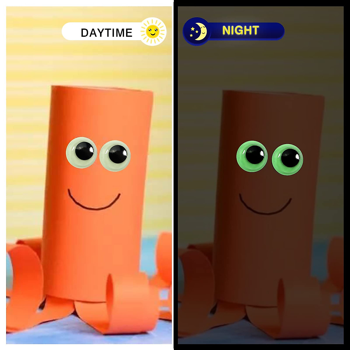 TOAOB 400pcs Glow in The Dark Wiggle Googly Eyes Self Adhesive Luminous Googly Eyes 15mm 18mm 20mm 24mm Plastic Sticker Eyes for DIY Crafts Scrapbooking Decoration