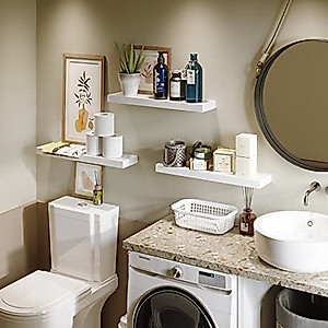 BAMEOS Floating Shelf,Wall Shelf,Decor Wall Mounted Shelves,Hanging Shelf Set L24xW6 for Bathroom Kitchen Living,Kitchen,Room Bedroom Storage,White