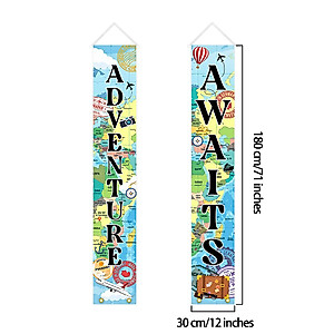 Avezano Adventure Awaits Porch Sign Travel Theme Adventure Party Banner Travel Bon Voyage Door Banner for Indoor Outdoor Retirement Graduation Wedding Baby Shower Decorations