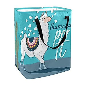 Llama and Cactus on Desert Print Collapsible Laundry Hamper, 60L Waterproof Laundry Baskets Washing Bin Clothes Toys Storage for Dorm Bathroom Bedroom