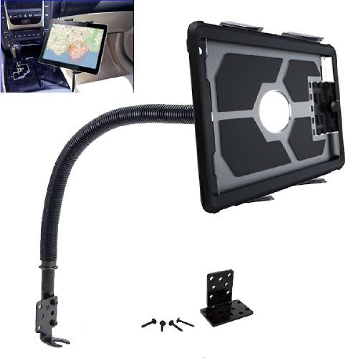 Heavy Duty Flexible 22“ Aluminum gooseneck ELD compliant car truck fleet floor seat bolt tablet mount for Apple iPad Air Pro Mini Microsoft Surface Pro/Book Lenovo Verizon 7 8 10 12 tablets