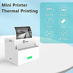 Buyounger Mini Printer, Mini Sticker Printer for iPhone Android Phone, Pocket Printer for Photo/Picture/Text/Notes/Label, White