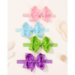 jollybows 40pcs Baby Girls Grosgrain Ribbon Hair Bows Headbands 4" Elastic Hair Band Hair Accessories for Infants Newborn- Natural Color Set